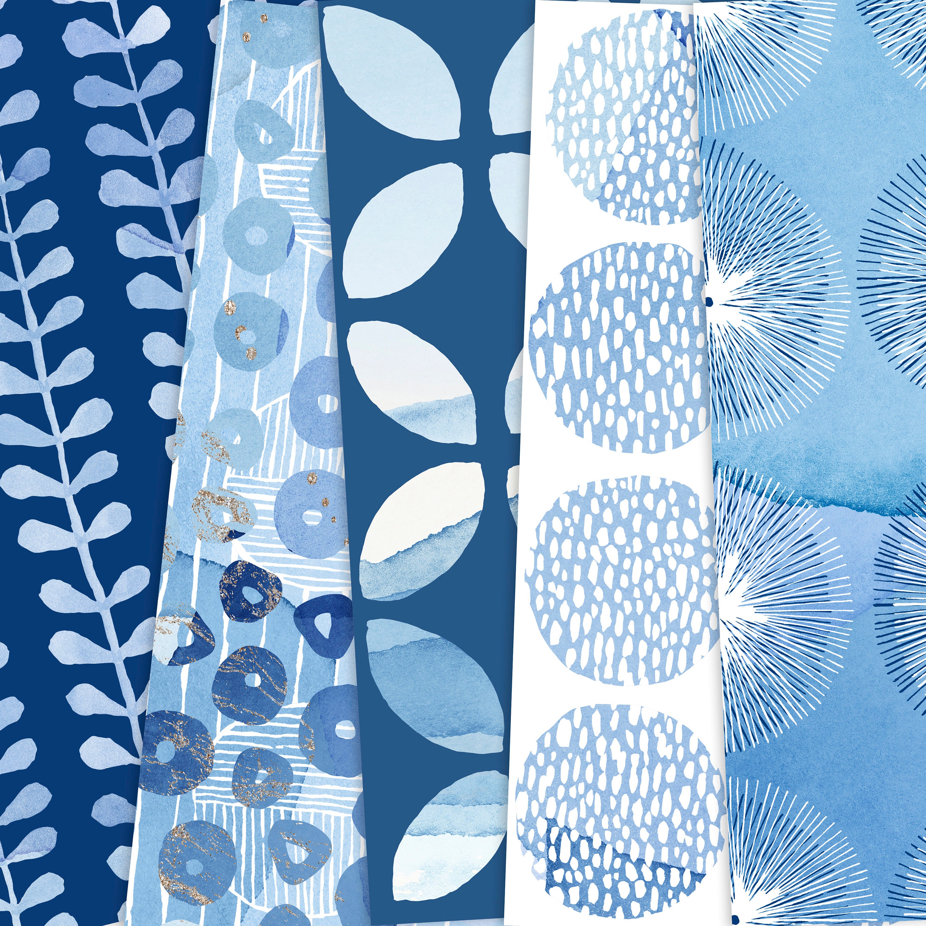 Indigo Blue Watercolor Paper Set Digital Scrapbook Paper | Etsy