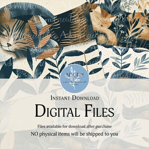 Cat Digital Paper Pack - Cat Seamless Patterns - Sleeping Cats - Kitty ...