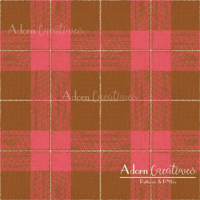 Preppy Aesthetic Plaid Pattern, Pink and Brown Seamless Pattern Bundle ...