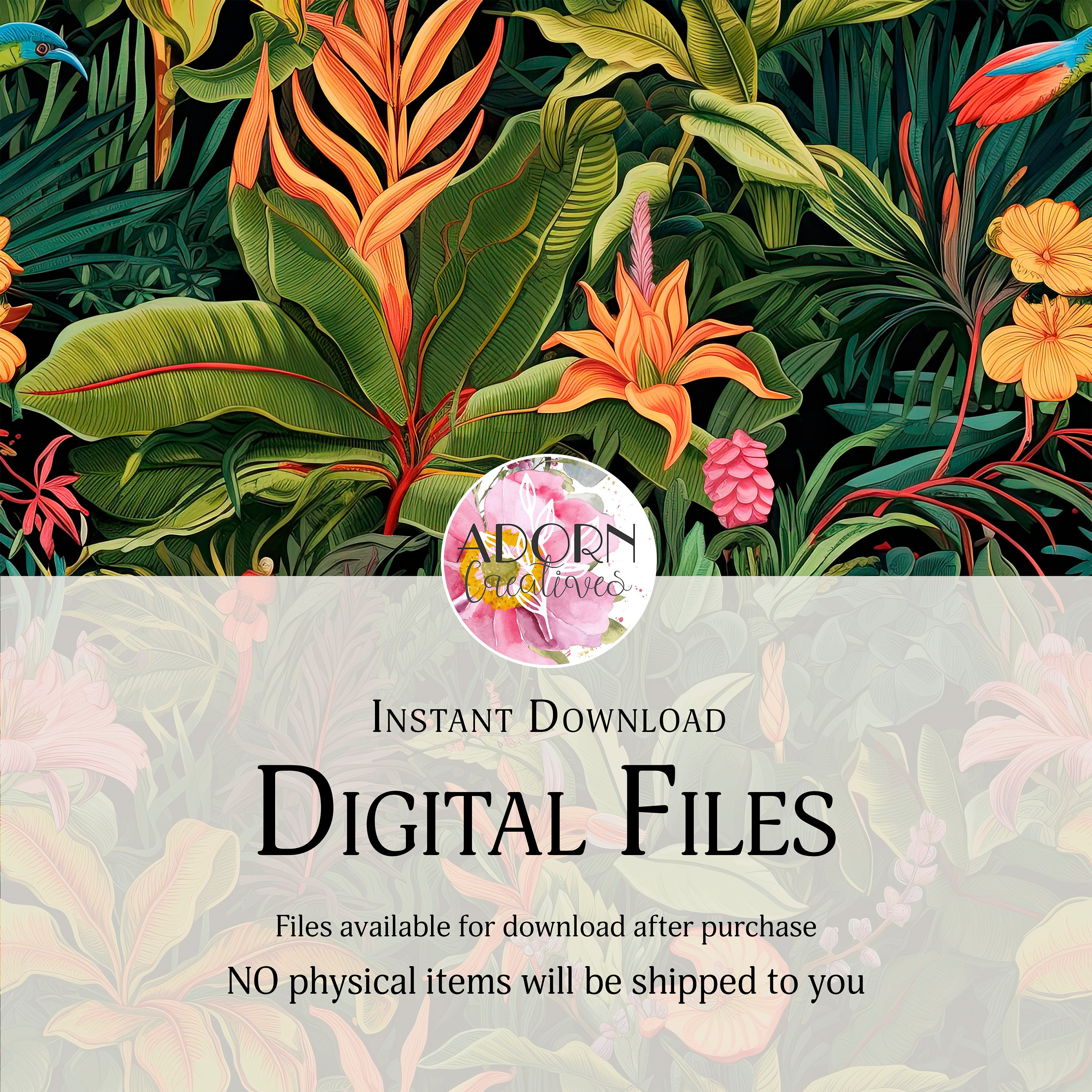 Tropical Flower Repeat Pattern Digital Paper Fabric Art Jungle Theme ...