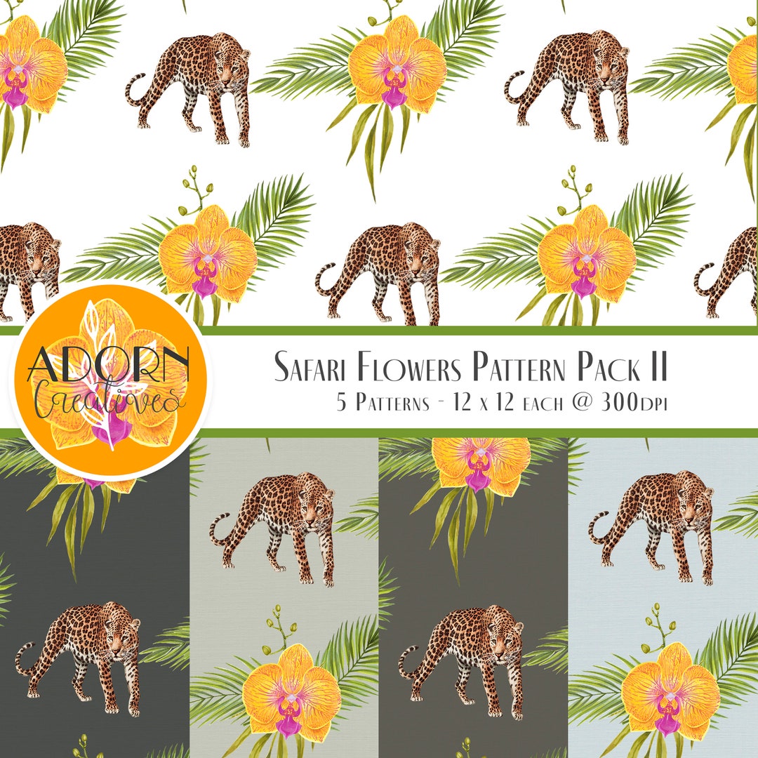 Safari Digital Paper, Jungle Animal Seamless Pattern Pack, Wild Animal ...