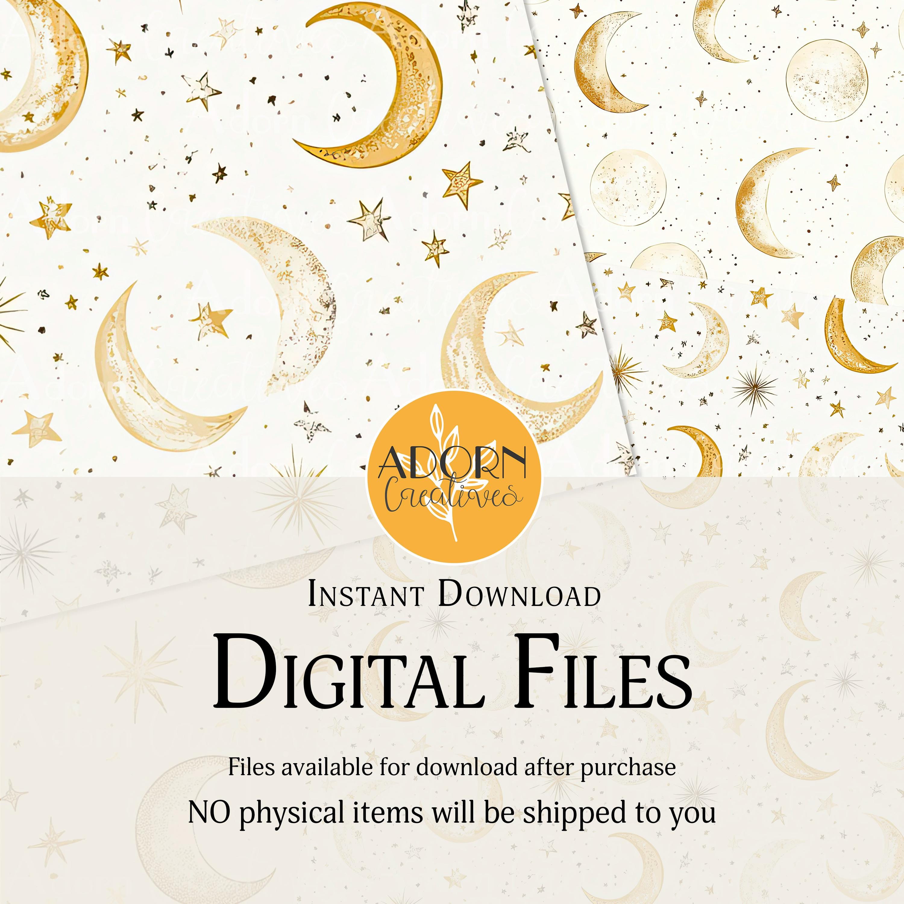 Moon and Stars Digital Paper Set - Celestial Bodies Seamless Patterns ...