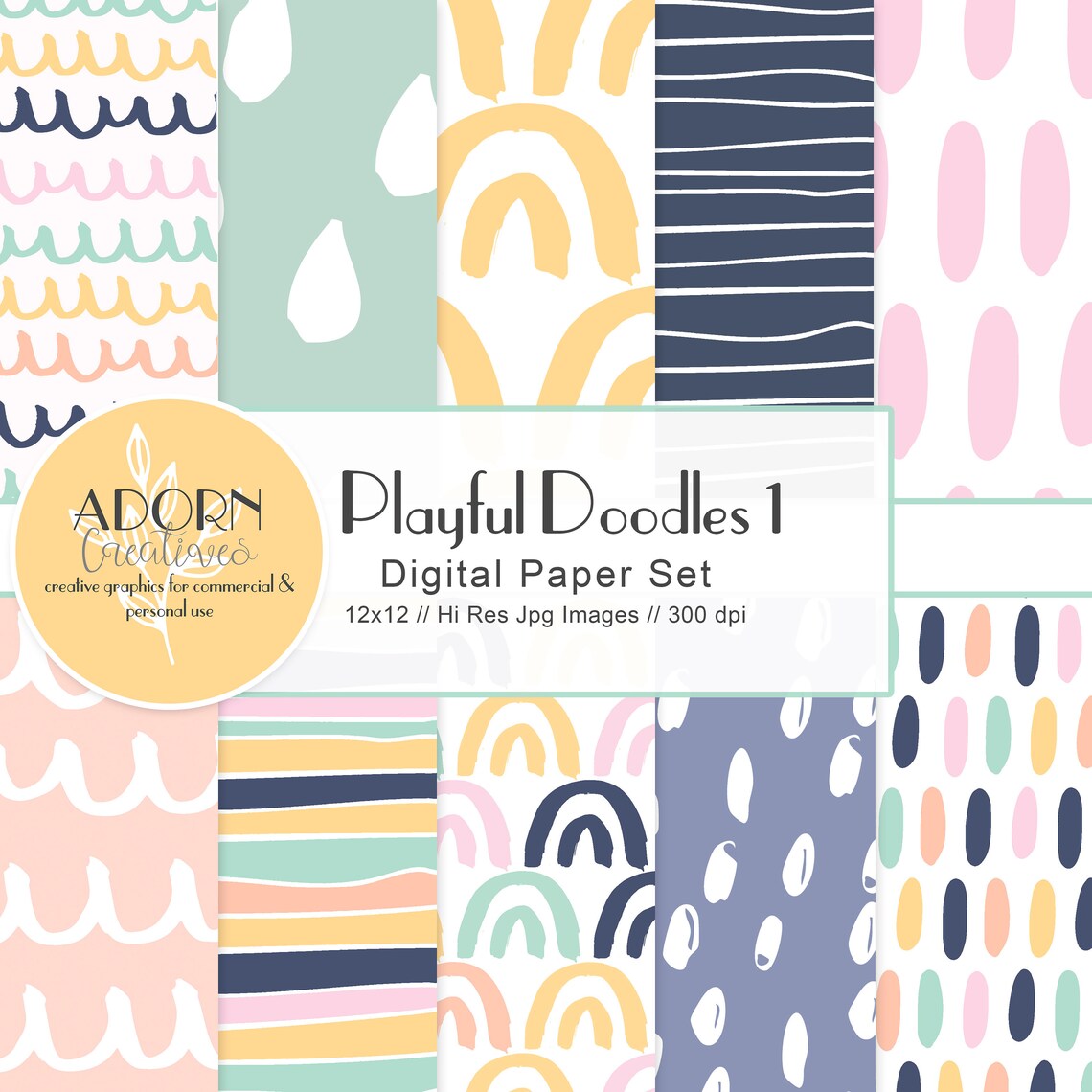 Doodle Digital Paper Set Scrapbook Paper Pack Boho Doodles Printable ...