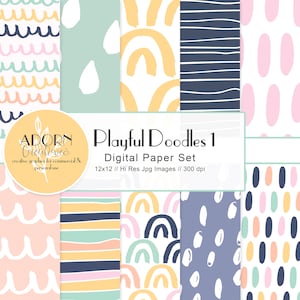 Doodle Digital Paper Set - Scrapbook Paper Pack - Boho Doodles ...