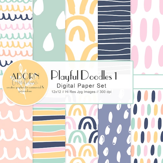 Doodle Digital Paper Set Scrapbook Paper Pack Boho Doodles - Etsy