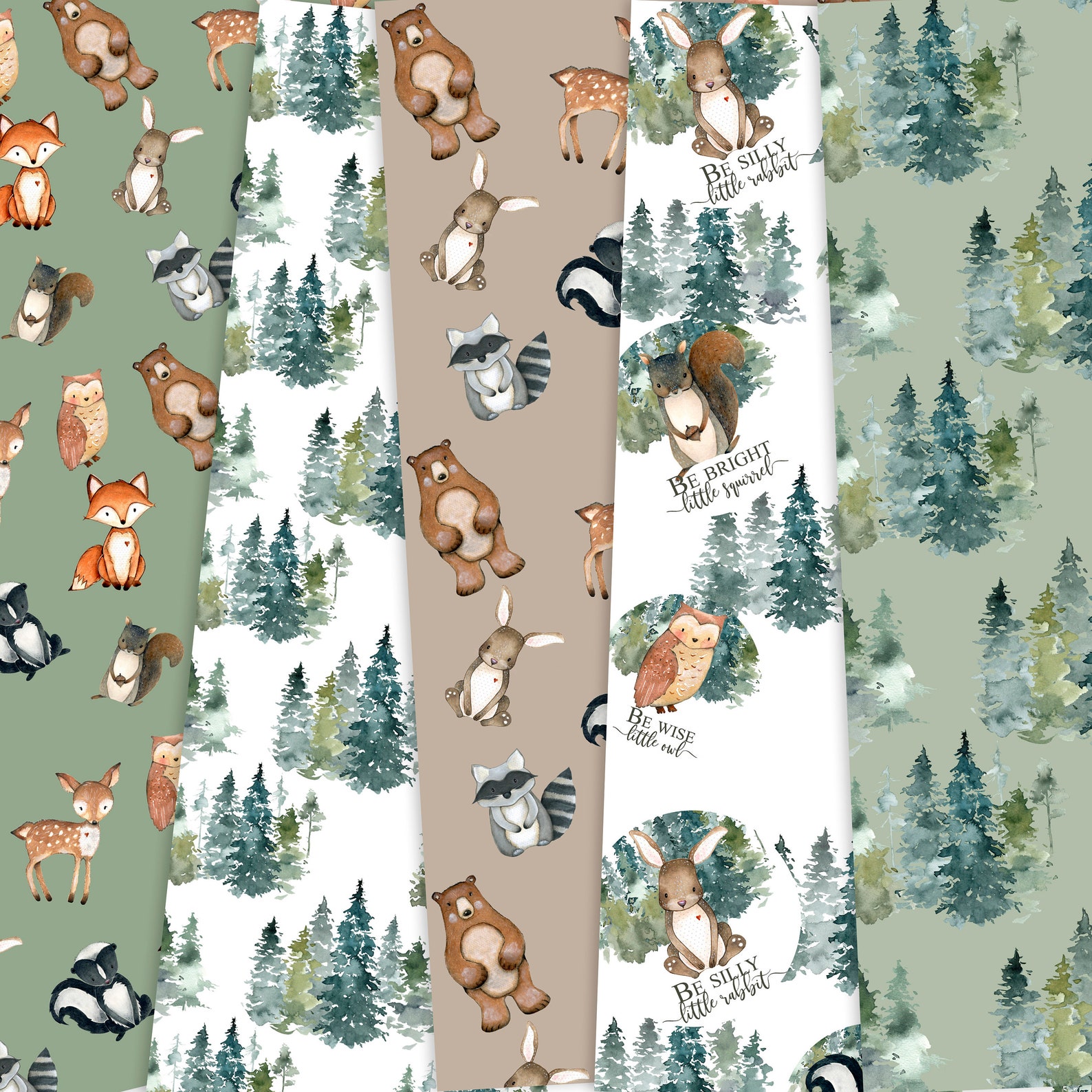 Woodland Animals Digital Paper Set - Seamless Scrapbook Paper Pack ...