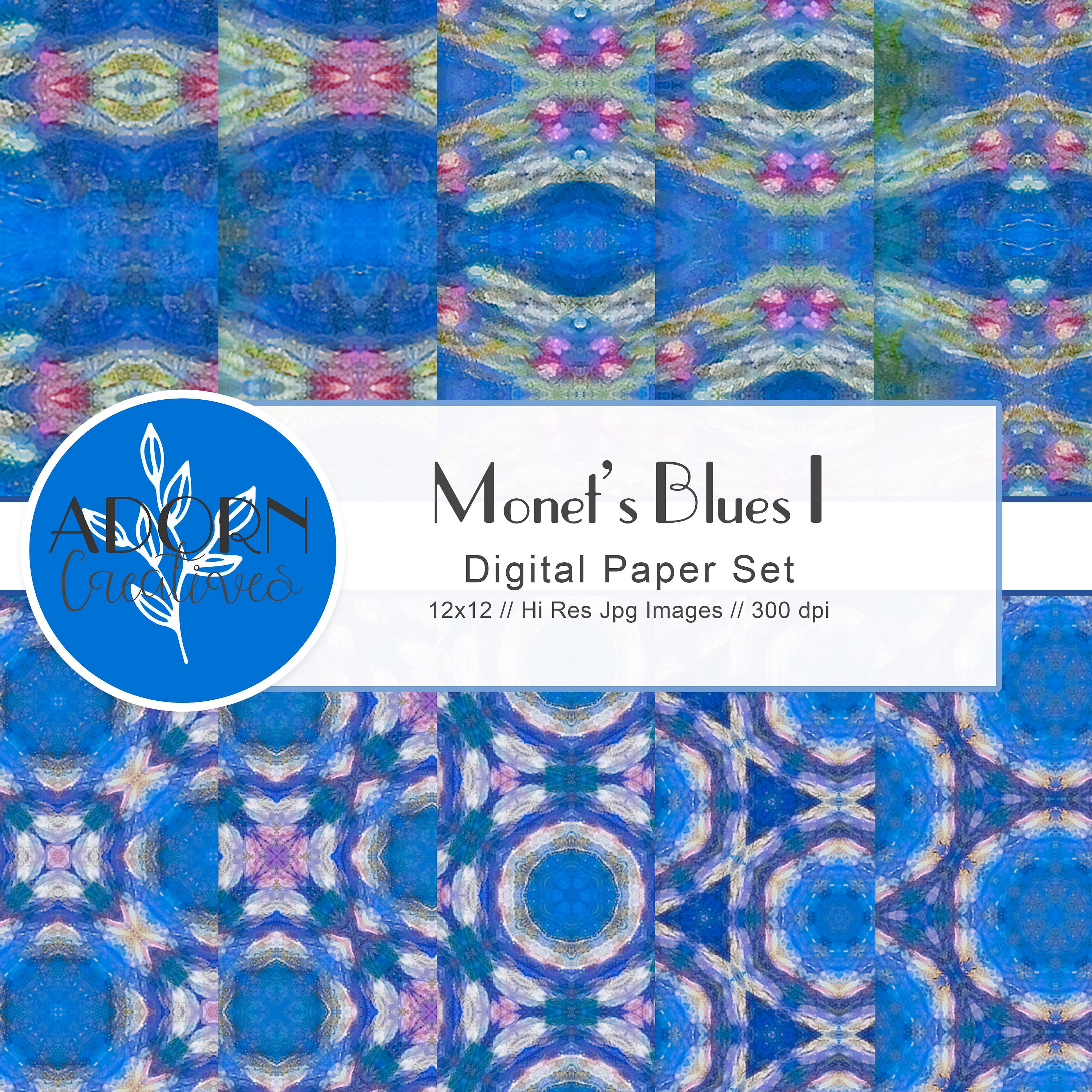Blue Paper Set Monet's Waterlilies Digital Scrapbook Paper Pack Monet ...