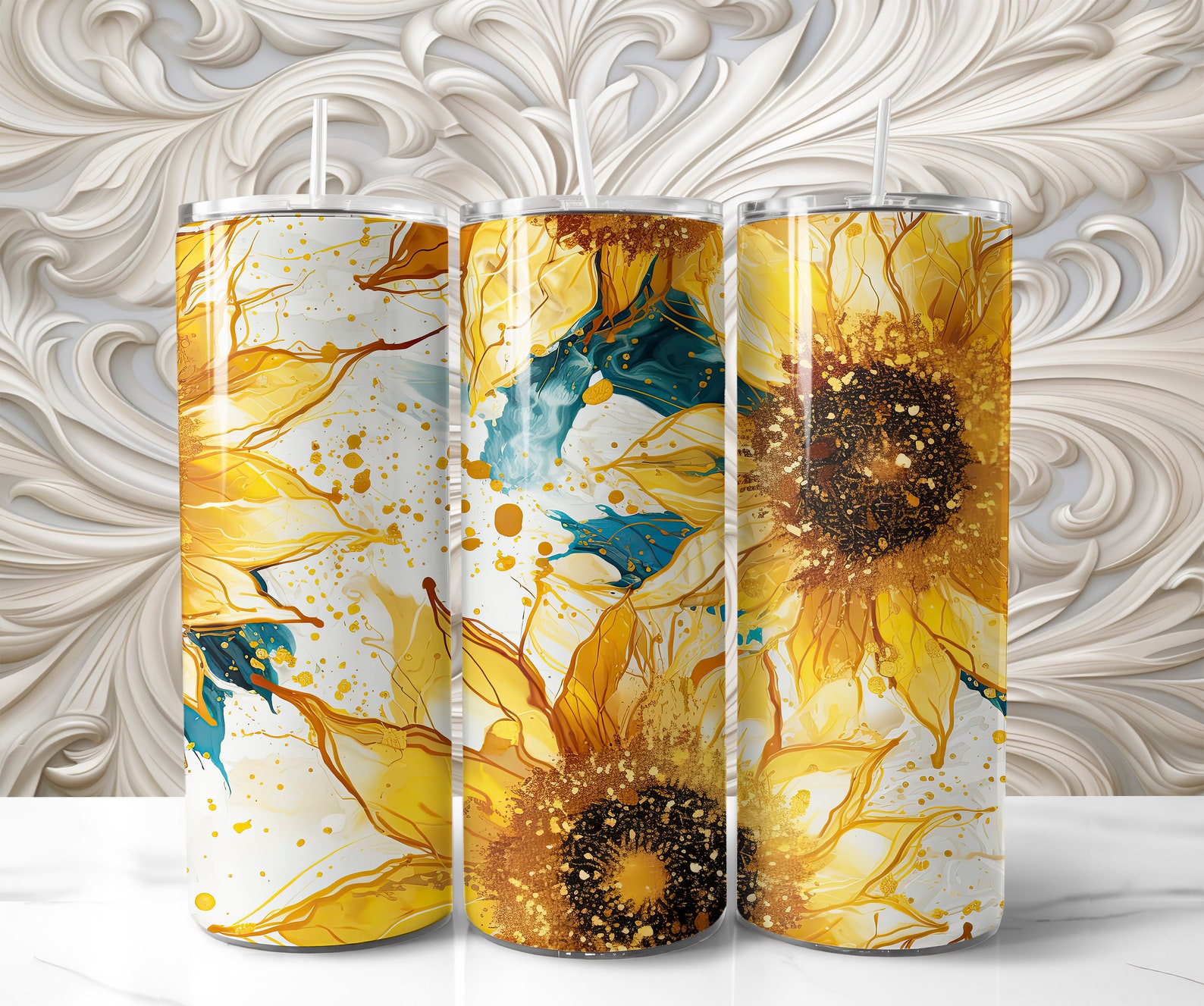Sunflowers Alcohol Ink Sublimation Design 20 Oz Skinny Tumbler, Flower ...