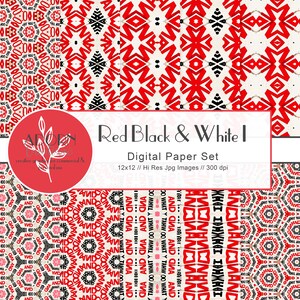Red Black and White Geometric Paper Set Digital Scrapbook Paper Pack ...