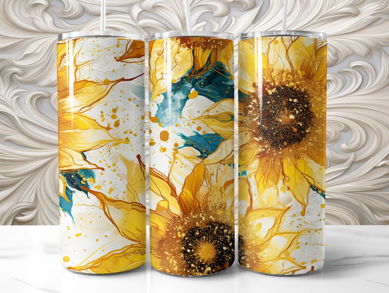 Sunflowers Alcohol Ink Sublimation Design 20 Oz Skinny Tumbler, Flower ...