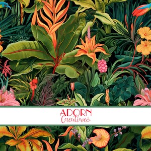 Tropical Flower Repeat Pattern Digital Paper Fabric Art Jungle Theme ...