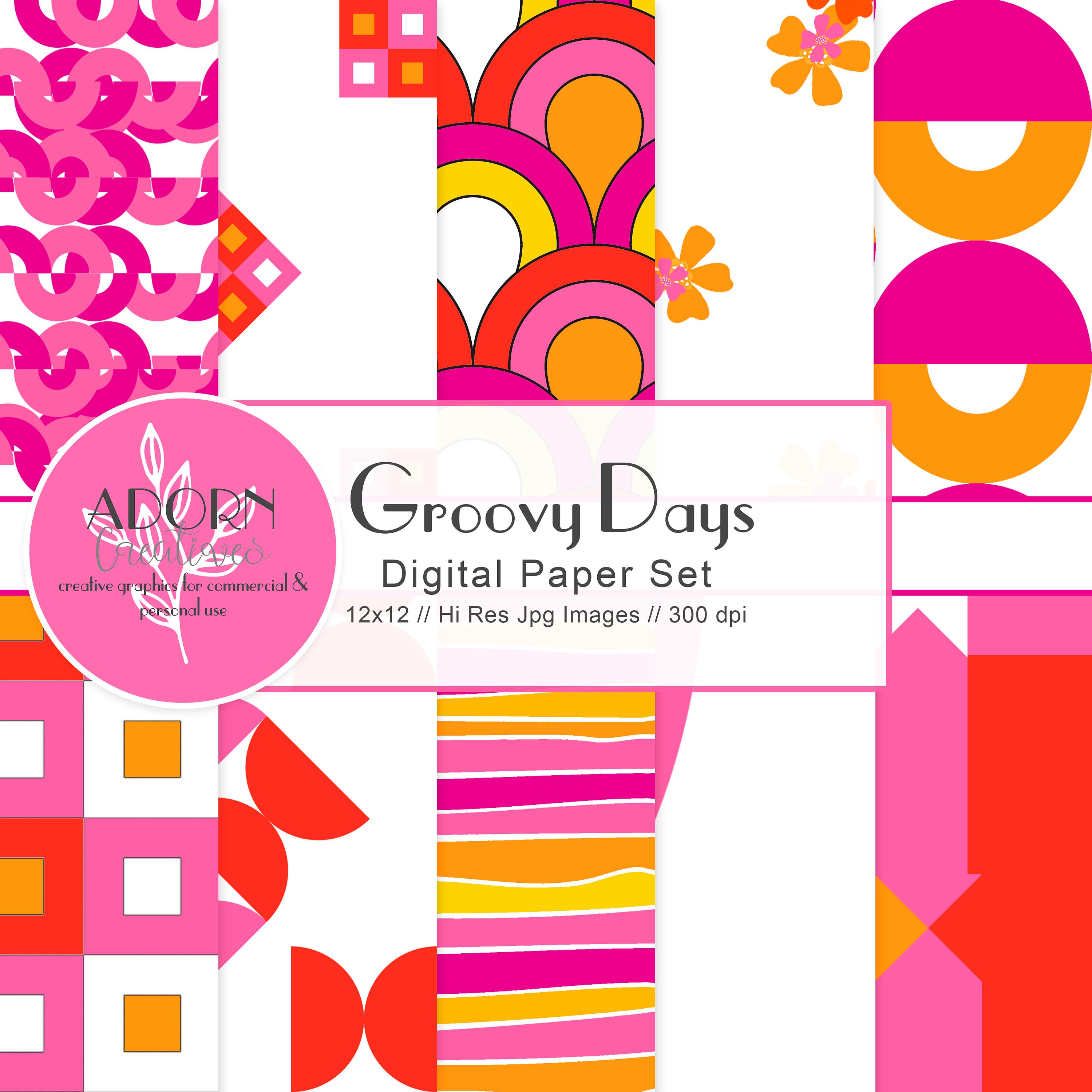 Groovy Digital Paper - Retro Printable Scrapbook Paper - Vintage ...