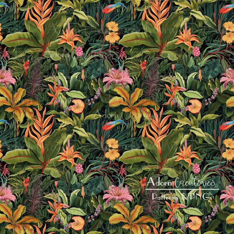 Tropical Flower Repeat Pattern Digital Paper Fabric Art Jungle Theme ...