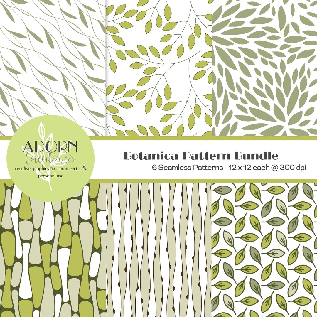 Sage Green Seamless Pattern Pack, Botanical Pattern Bundle, Sage Wall ...
