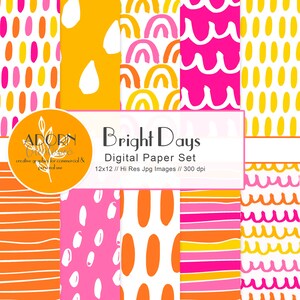 Doodle Digital Paper Set - Scrapbook Paper Pack - Bright & Colorful ...