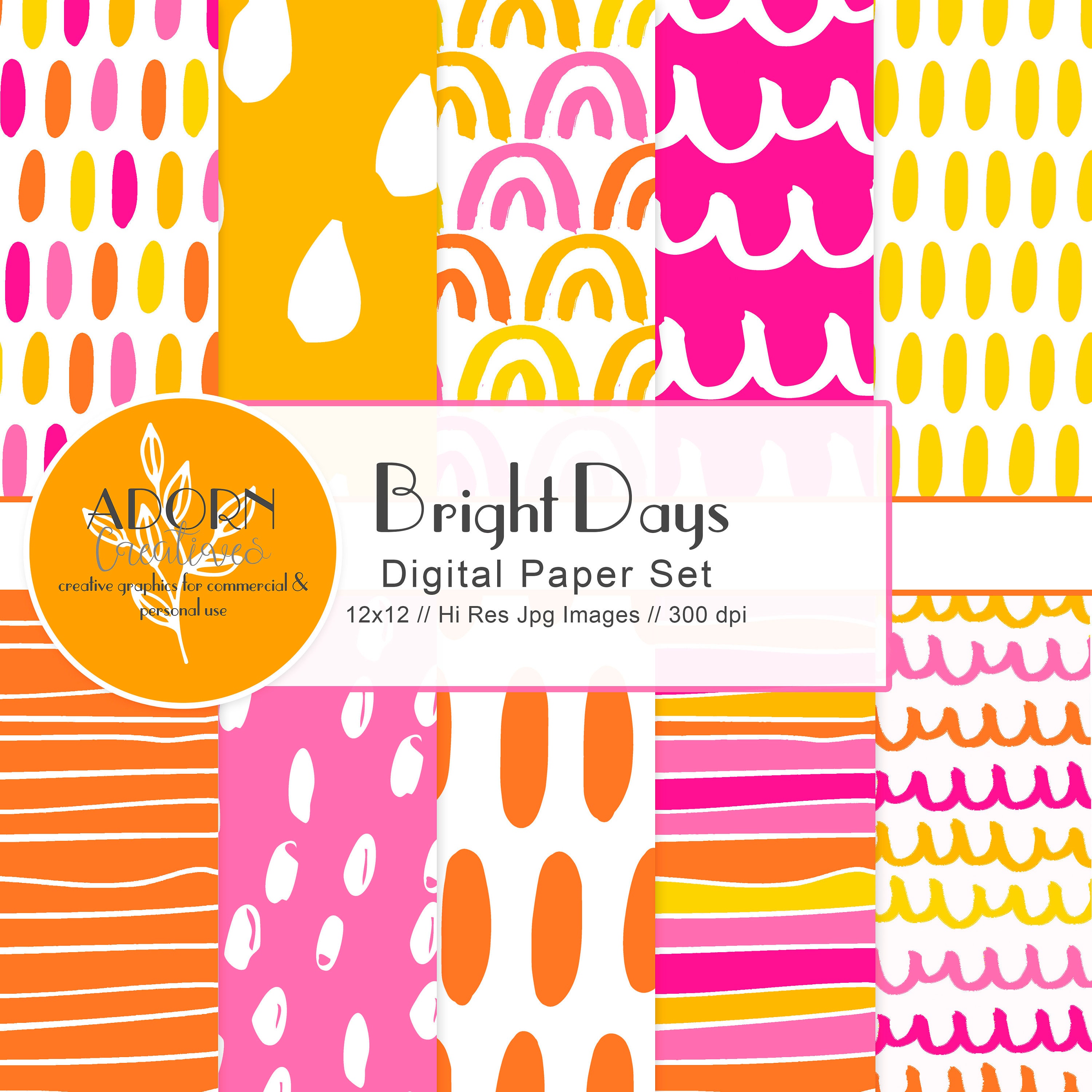 Doodle Digital Paper Set Scrapbook Paper Pack Bright & - Etsy