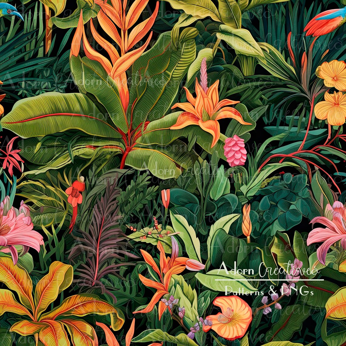 Tropical Flower Repeat Pattern Digital Paper Fabric Art Jungle Theme ...