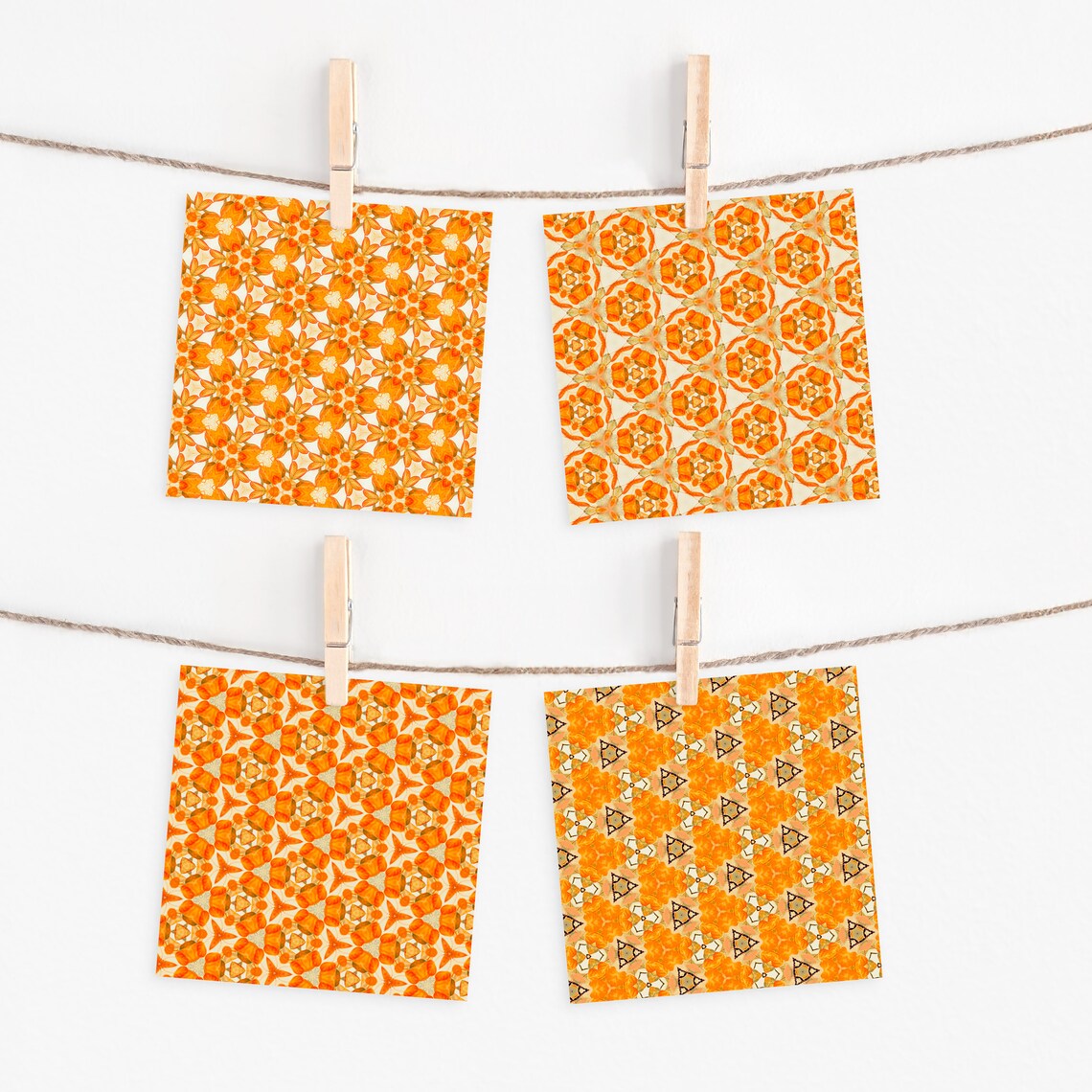 Fall Digital Paper Set Orange Brown Scrapbook Paper Pack Geometric ...