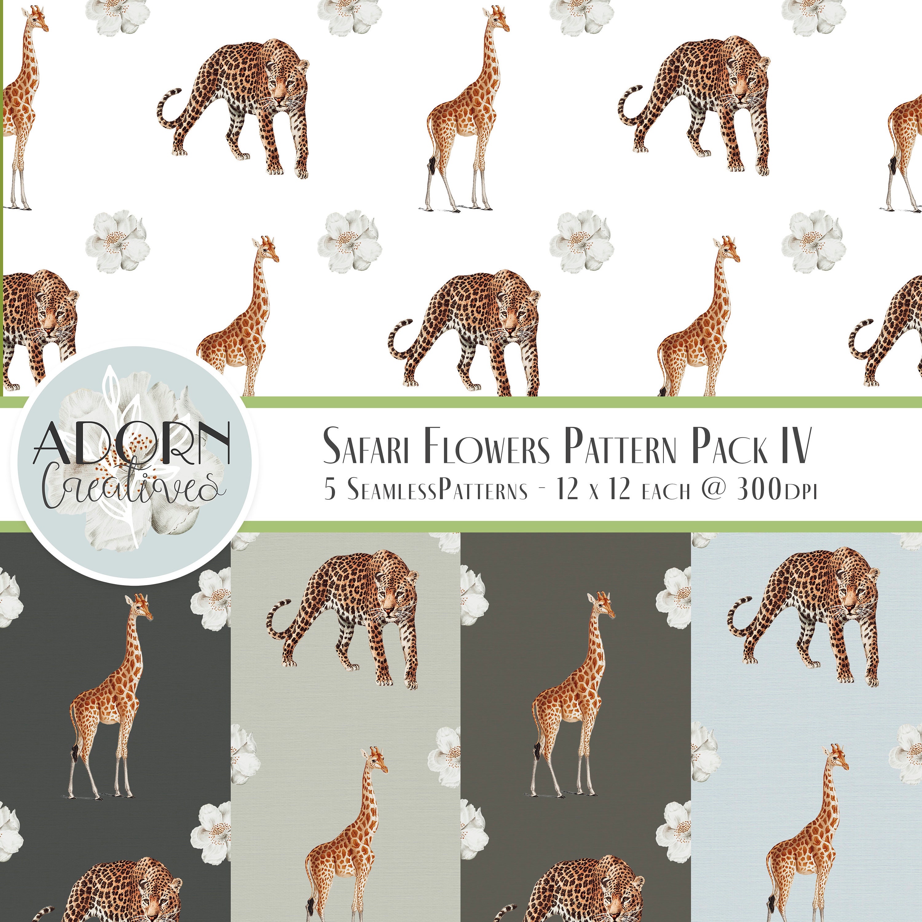 Safari Digital Paper Jungle Animal Seamless Pattern Pack - Etsy