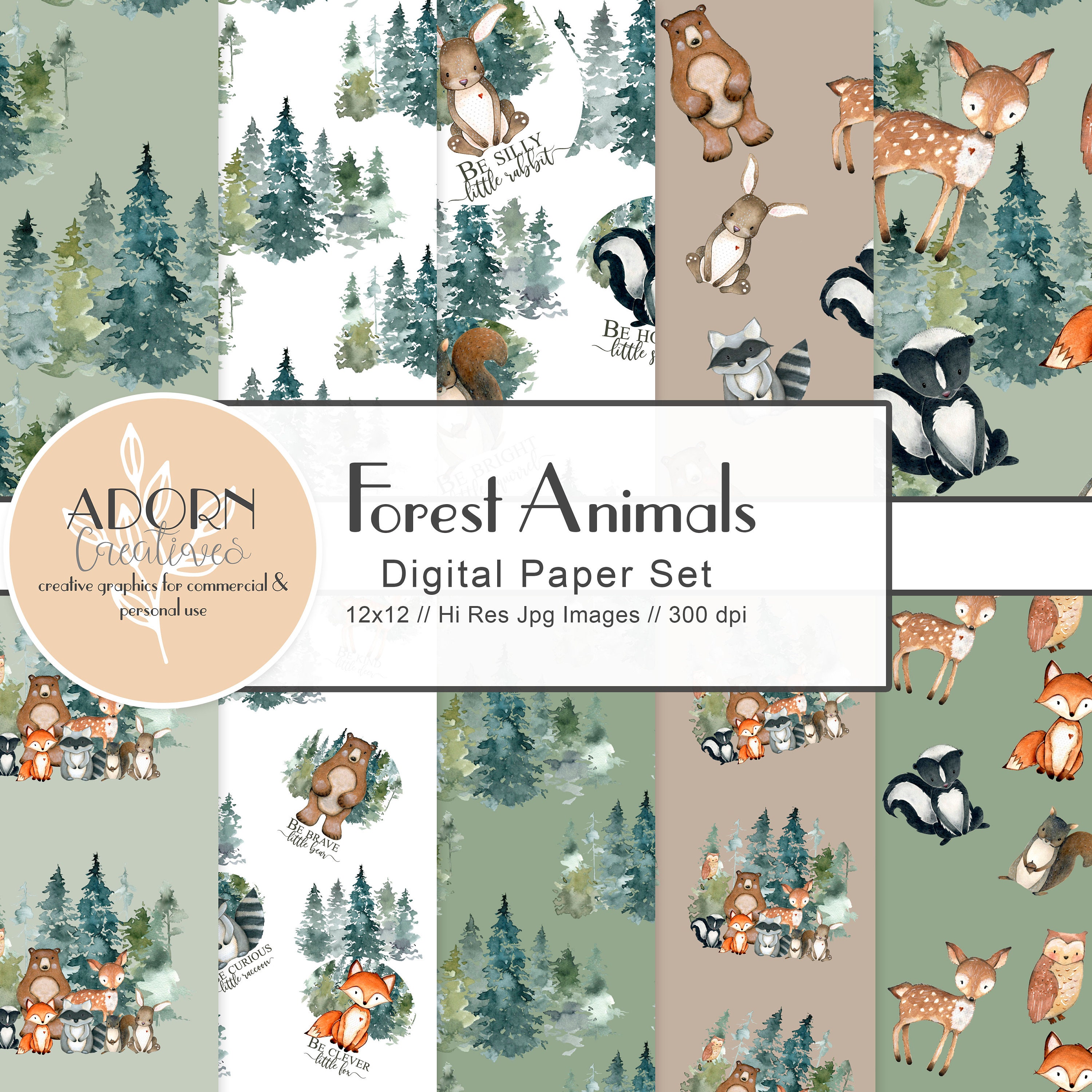 Woodland Animals Digital Paper Set Seamless Scrapbook Paper - Etsy
