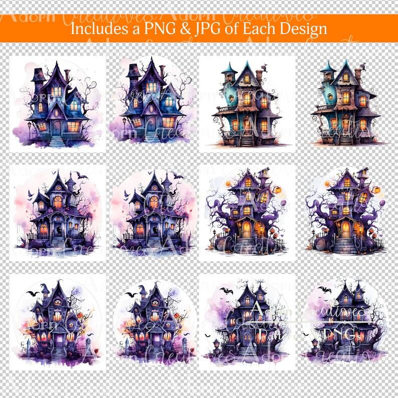 Haunted House Pngs and Jpgs Watercolor Haunted House Bundle - Etsy