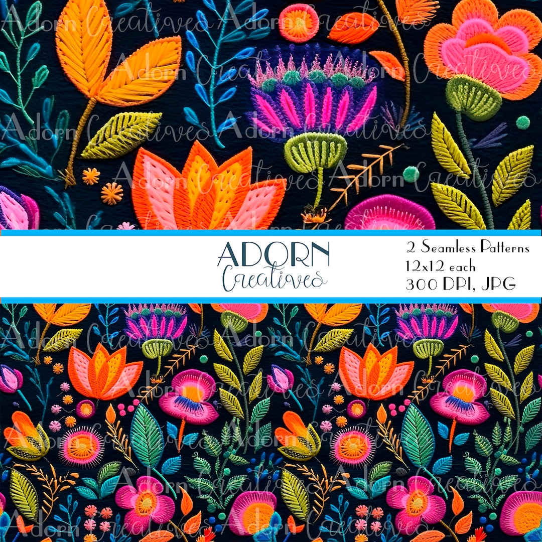 Embroidery Seamless File | Mexican Floral Embroidery Seamless | Cottage ...