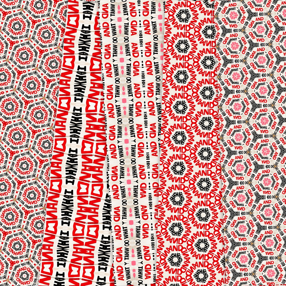 Red Black and White Geometric Paper Set Digital Scrapbook Paper Pack ...