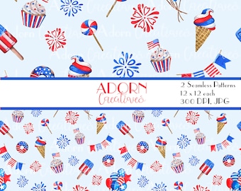 Summer Fruit Seamless Pattern, 4th of July Pattern, Red White and Blue ...