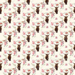 Seamless Cow Pattern Highland Cow, Watercolor Floral Repeat Pattern for ...