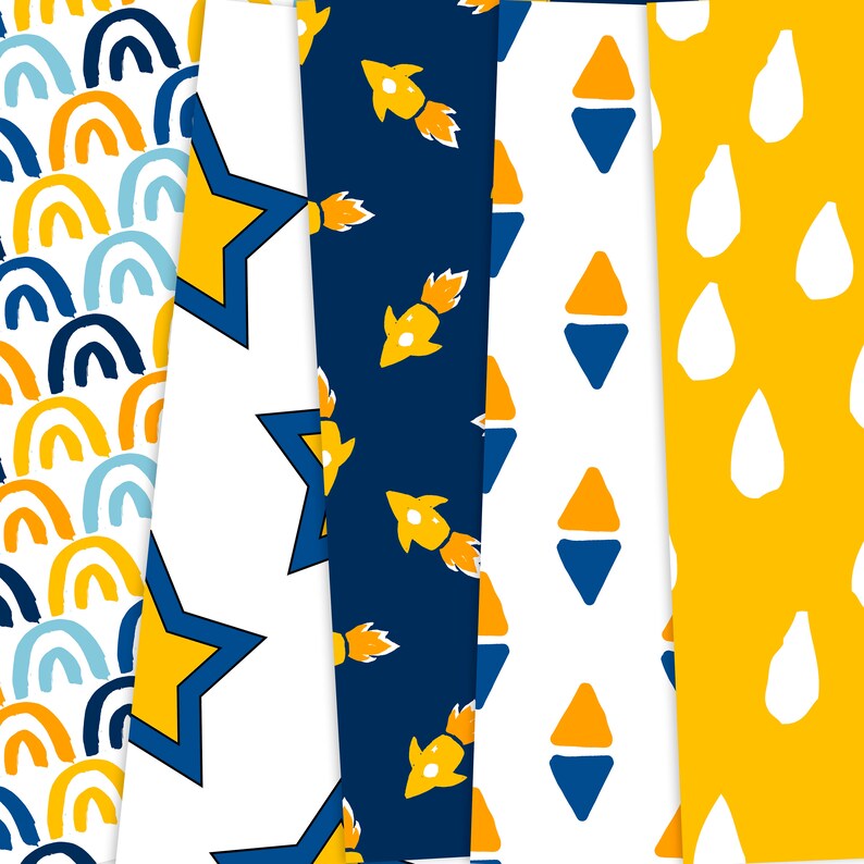 Doodle Digital Paper Set Scrapbook Paper Pack Blue and Gold Crafts ...
