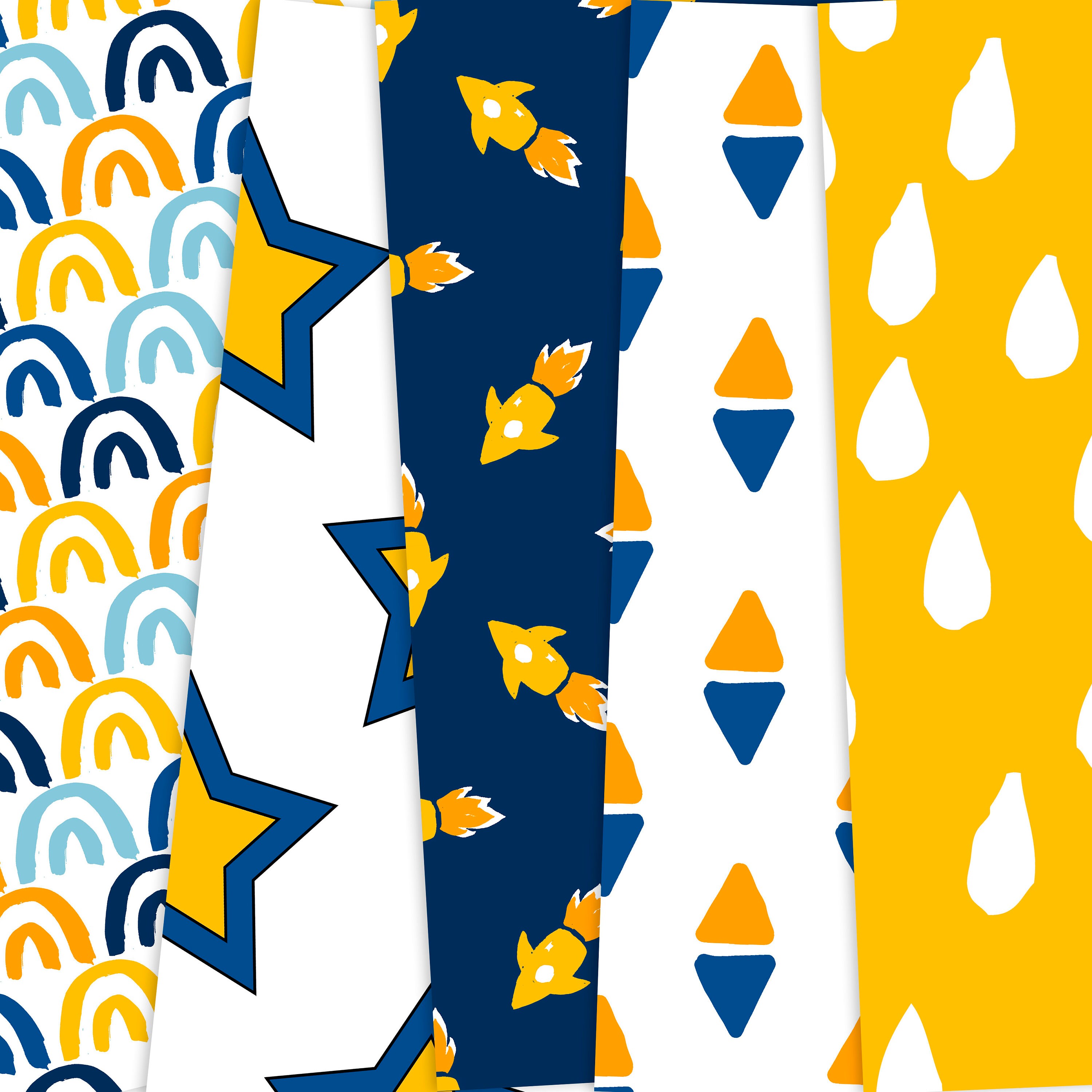 Doodle Digital Paper Set Scrapbook Paper Pack Blue and Gold Crafts ...