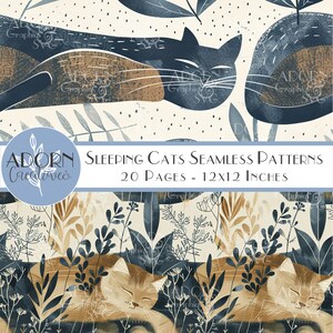Cat Digital Paper Pack - Cat Seamless Patterns - Sleeping Cats - Kitty ...