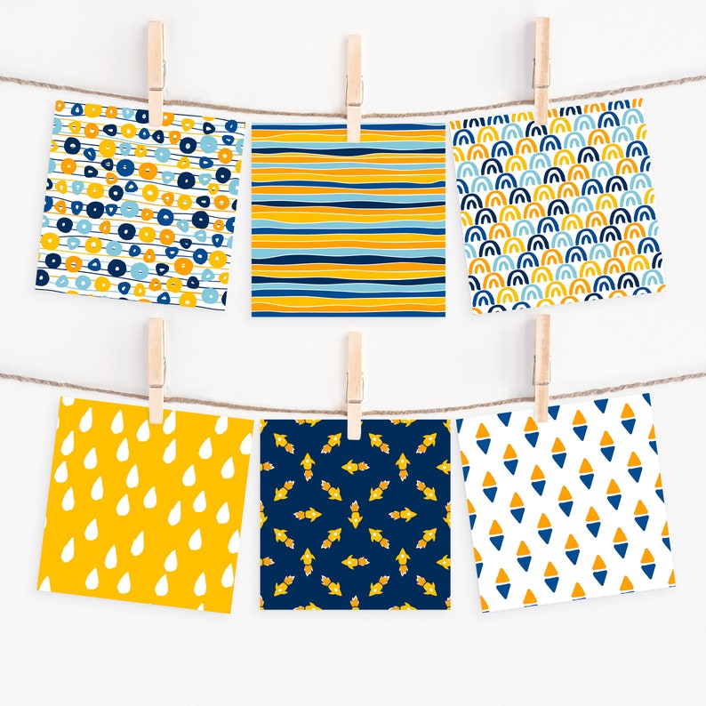 Doodle Digital Paper Set Scrapbook Paper Pack Blue and Gold Crafts ...