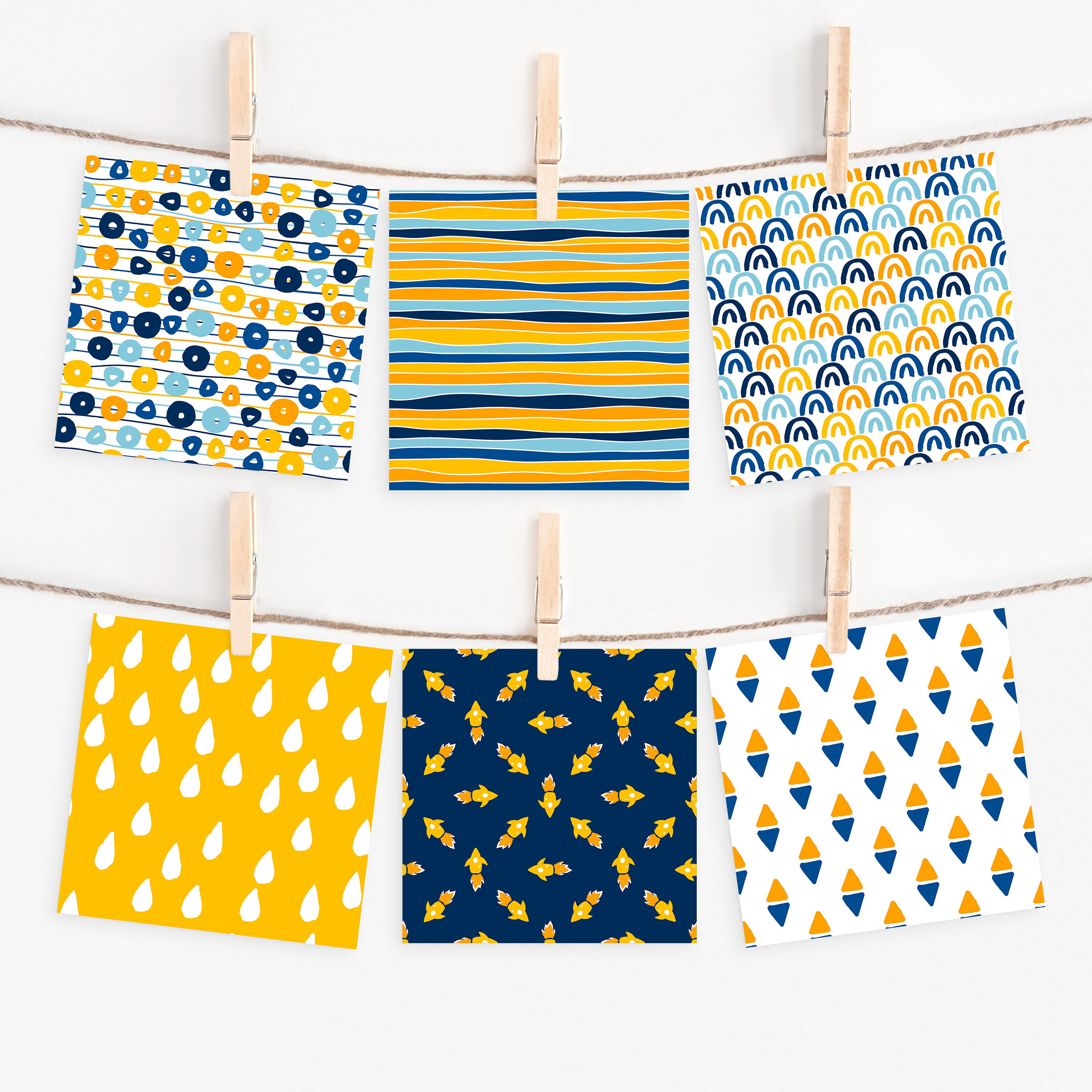 Doodle Digital Paper Set Scrapbook Paper Pack Blue and Gold Crafts ...