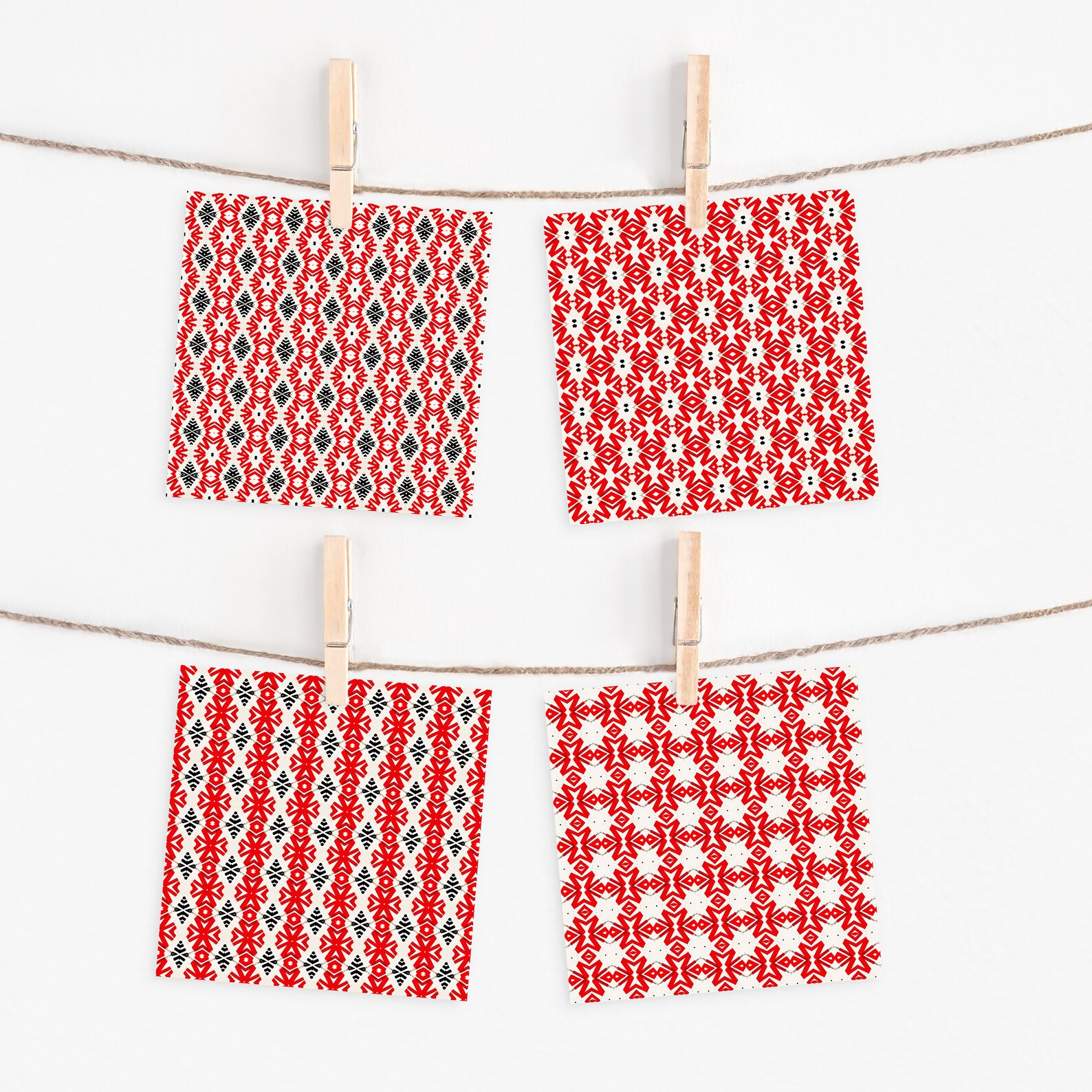 Red Black and White Geometric Paper Set Digital Scrapbook Paper Pack ...