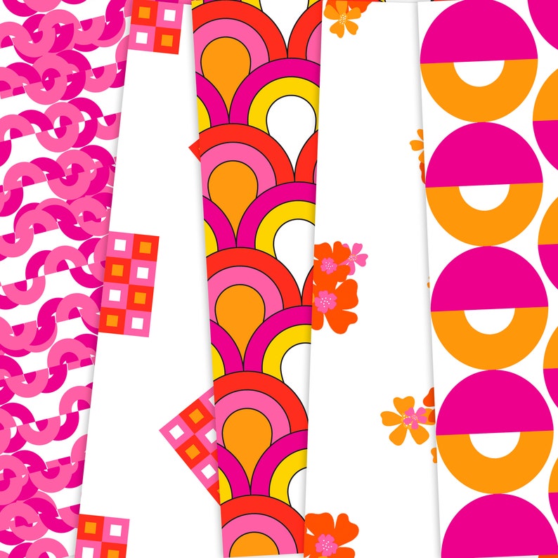 Groovy Digital Paper - Retro Printable Scrapbook Paper - Vintage ...