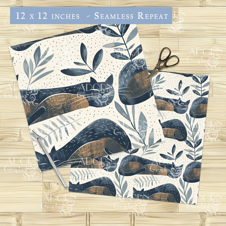 Cat Digital Paper Pack - Cat Seamless Patterns - Sleeping Cats - Kitty ...