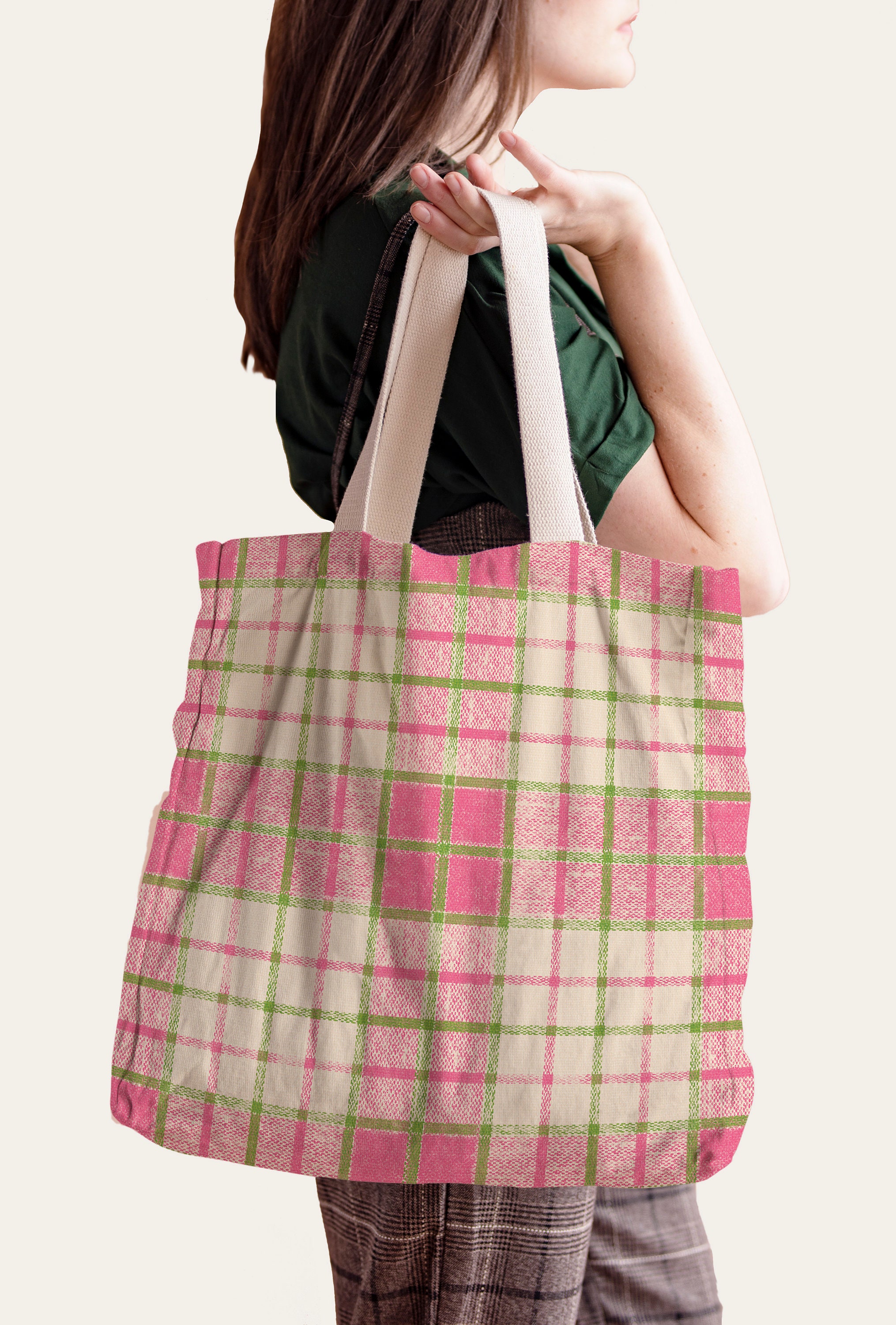Preppy Aesthetic Plaid Pattern, Pink and Green Seamless Pattern ...