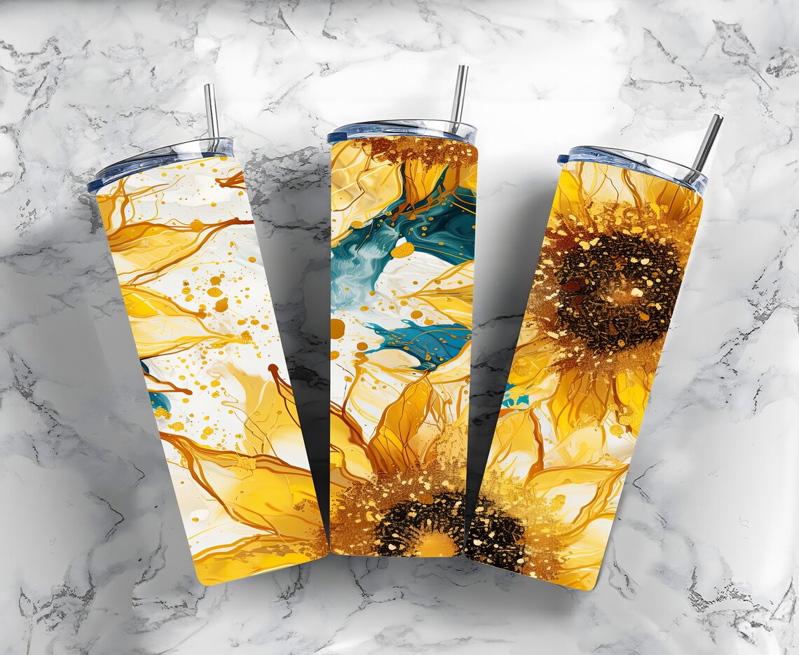 Sunflowers Alcohol Ink Sublimation Design 20 Oz Skinny Tumbler, Flower ...