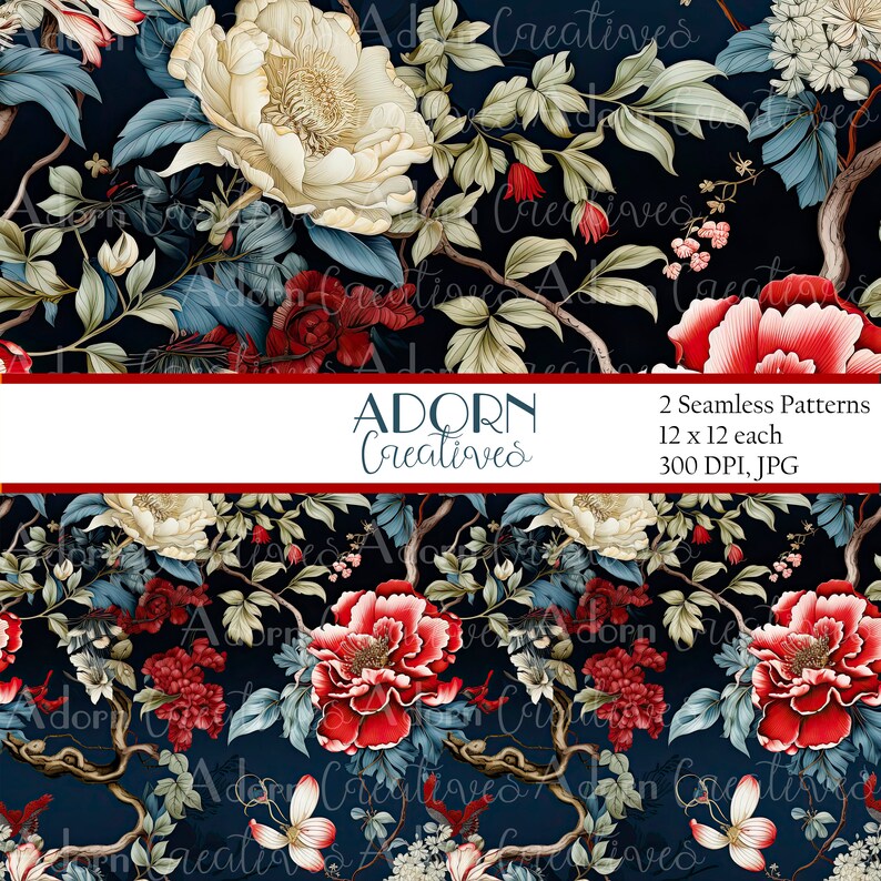 Chinoiserie Seamless File | Vintage Floral Seamless Pattern | Flowers ...