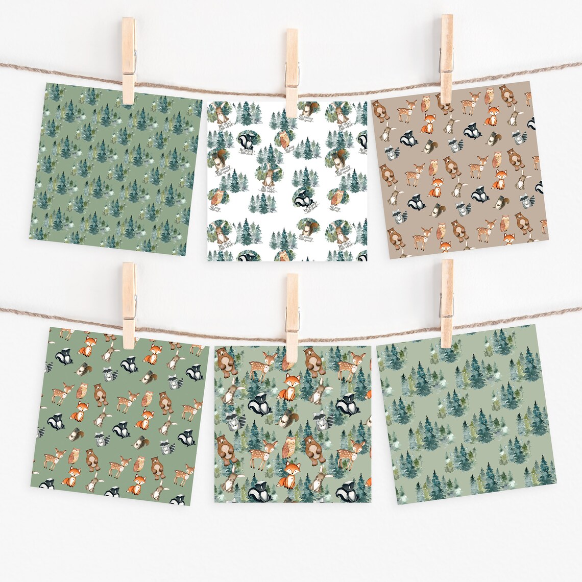 Woodland Animals Digital Paper Set Scrapbook Paper Pack | Etsy