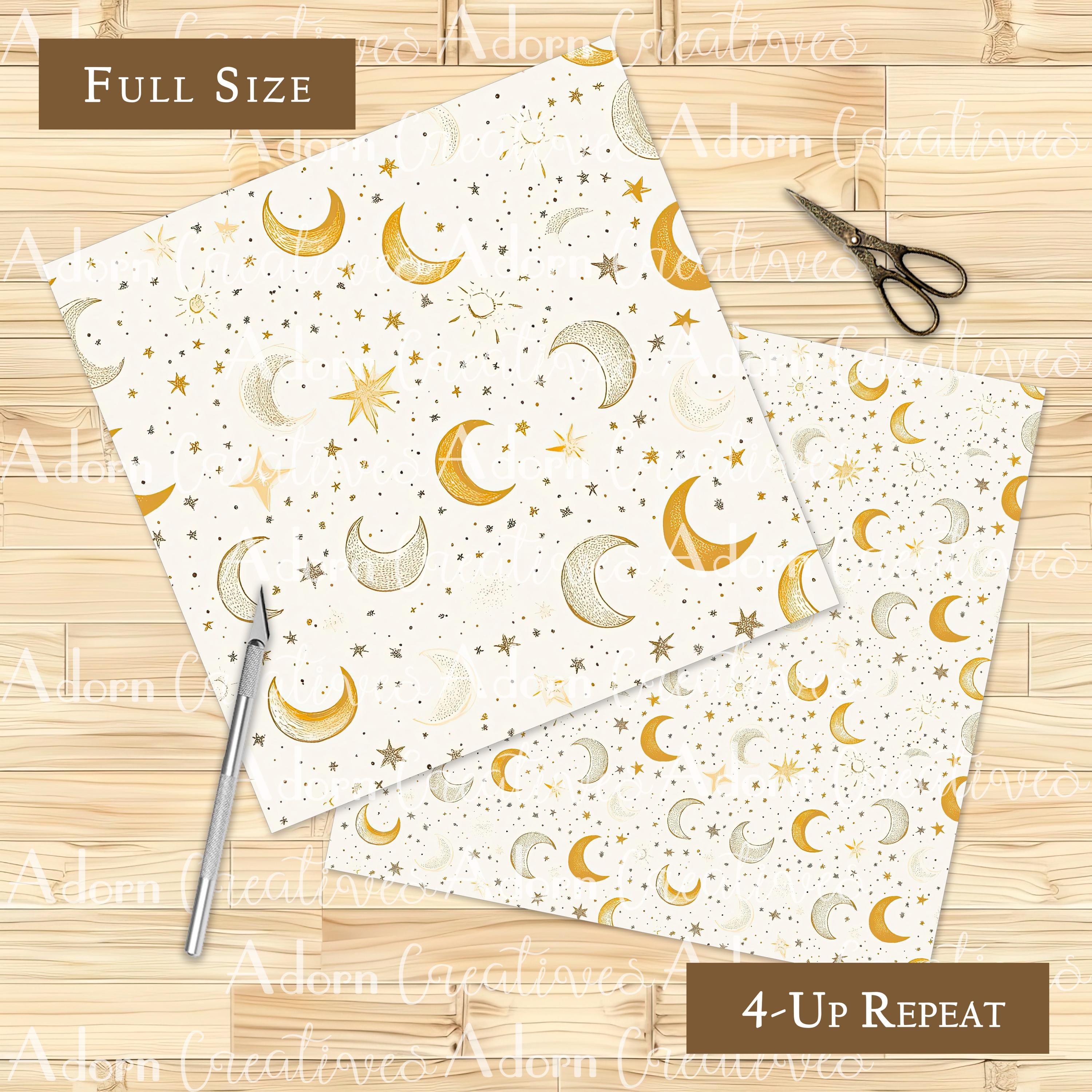 Moon and Stars Digital Paper Set - Celestial Bodies Seamless Patterns ...