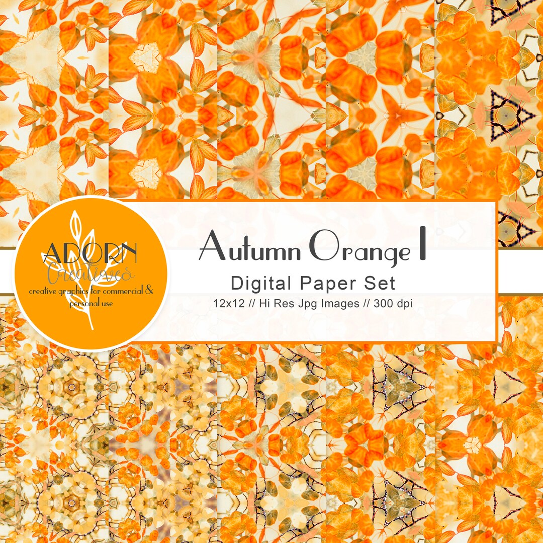 Fall Digital Paper Set - Orange Brown Scrapbook Paper Pack - Geometric ...