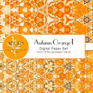 Fall Digital Paper Set - Orange Brown Scrapbook Paper Pack - Geometric ...