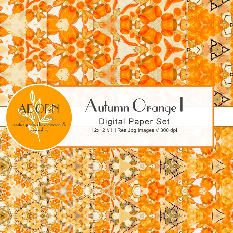 Fall Digital Paper Set - Orange Brown Scrapbook Paper Pack - Geometric ...