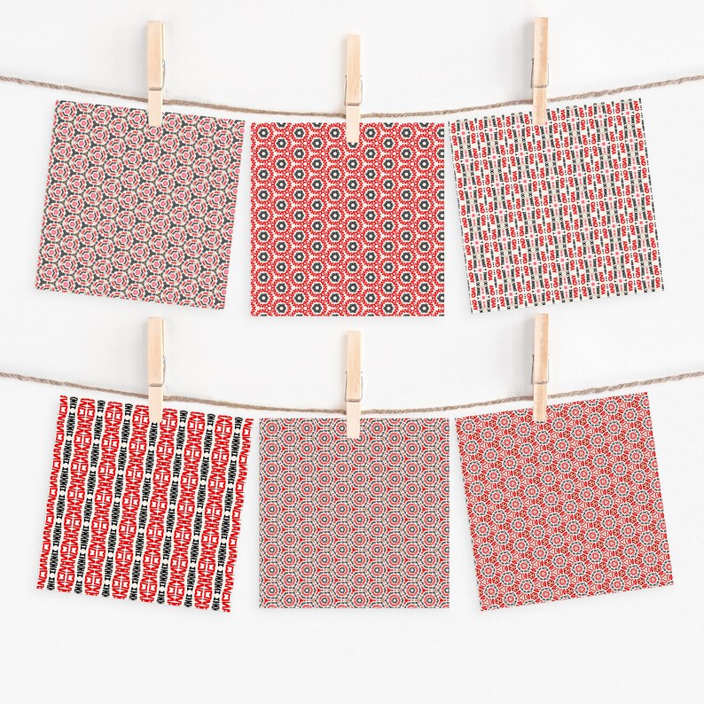 Red Black and White Geometric Paper Set Digital Scrapbook Paper Pack ...