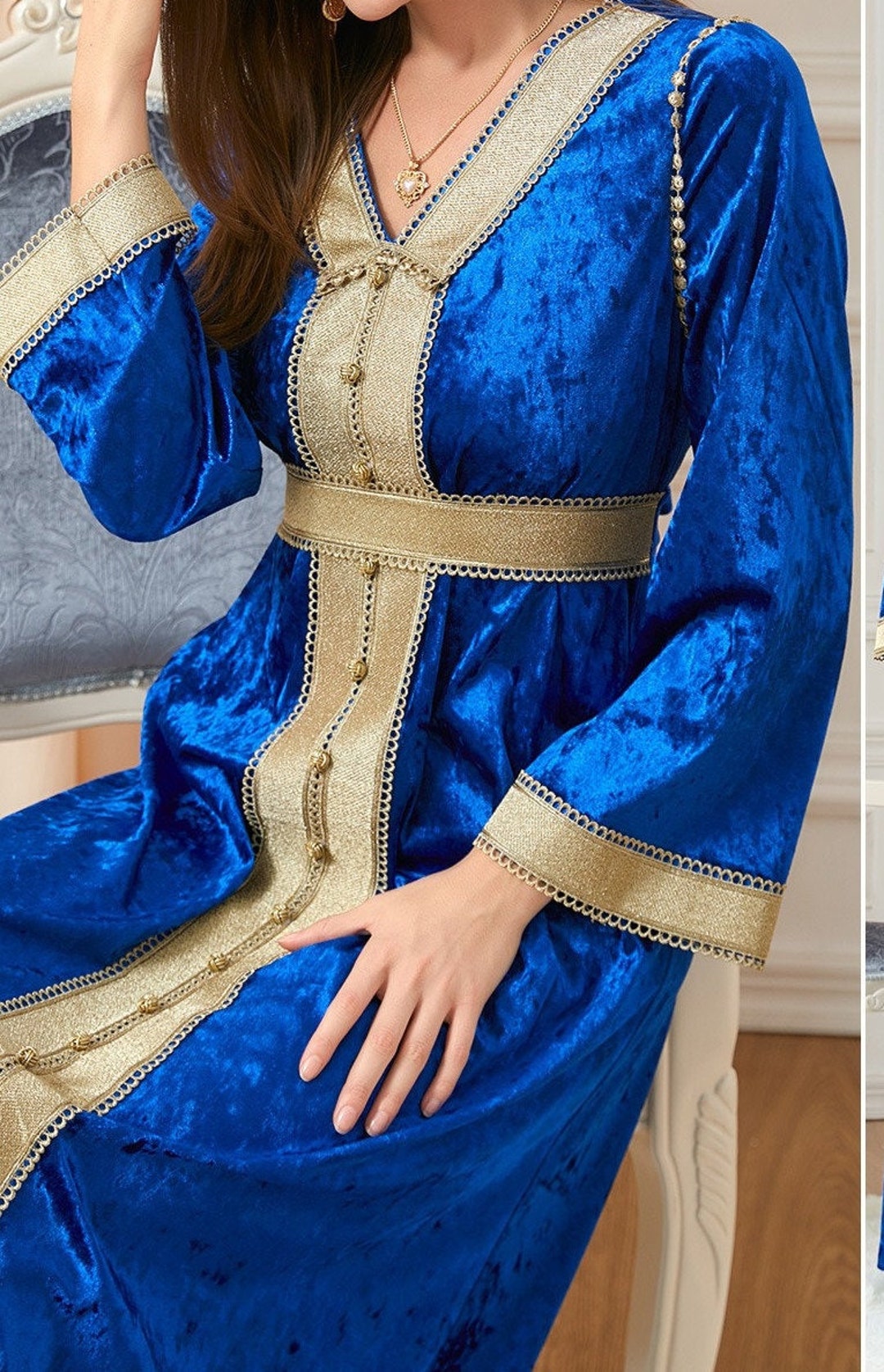 Velvet Caftan With Embroidered Belt - Etsy