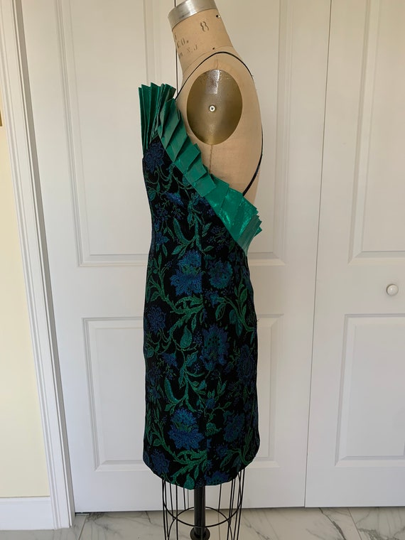 Mini Metallic Brocade Dress With Large Fan Detail Gem