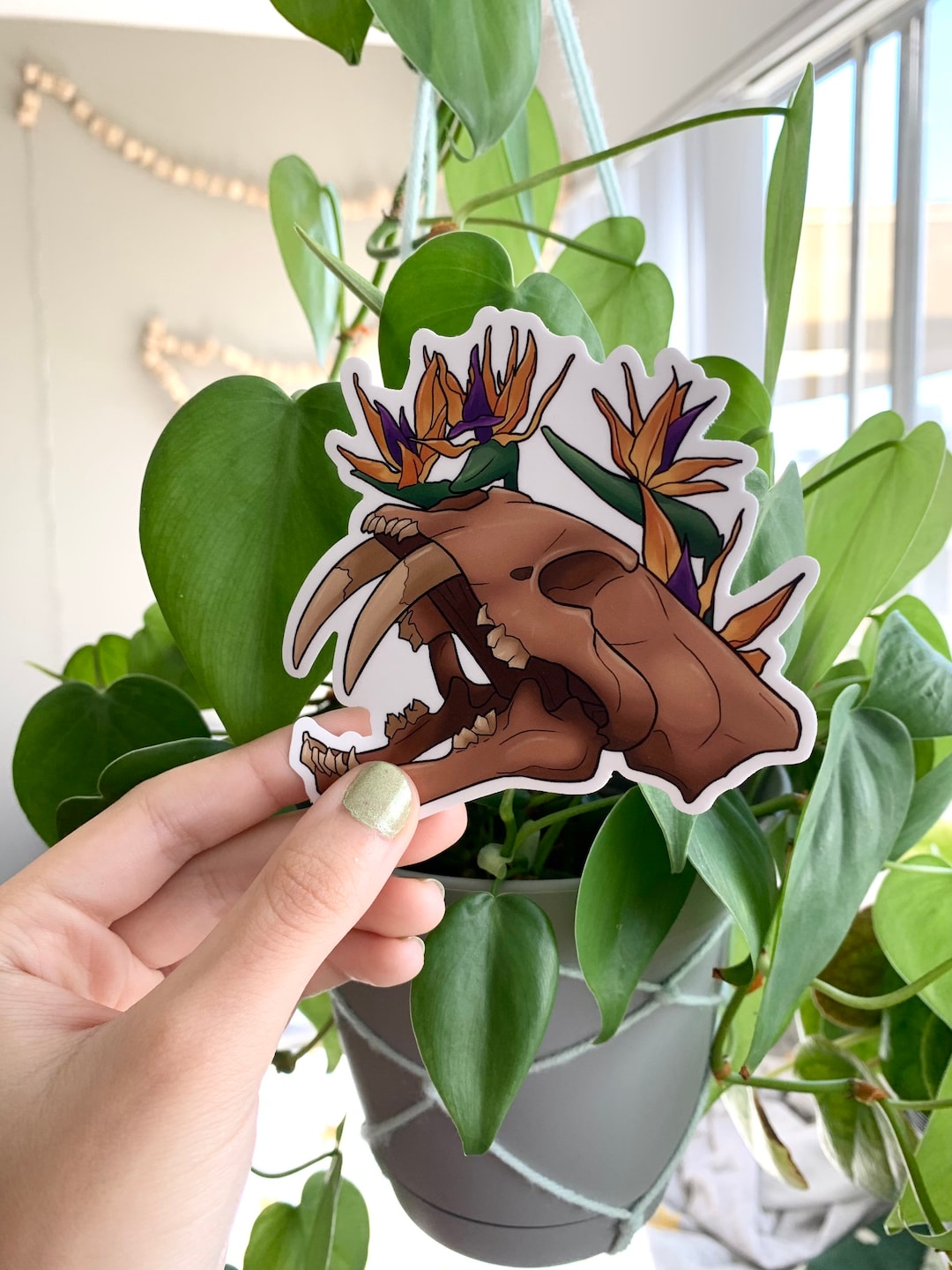 Smilodon Sticker, Saber Toothed Cat Skull, Paleoart Decal, Floral - Etsy