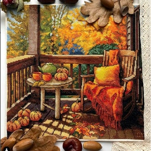 Cozy Autumn Porch Cross Stitch Pattern: Pumpkins and Tea (PDF Download ...